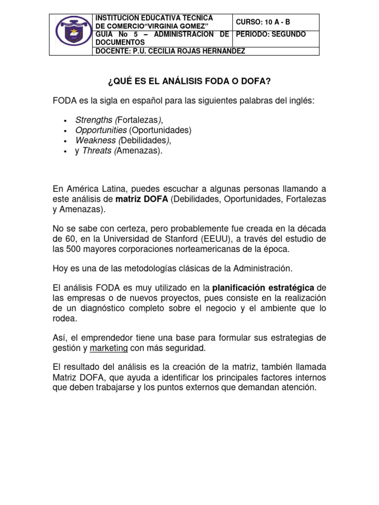 GUIA No 5 ANALISIS DOFA | PDF | Análisis FODA | Business