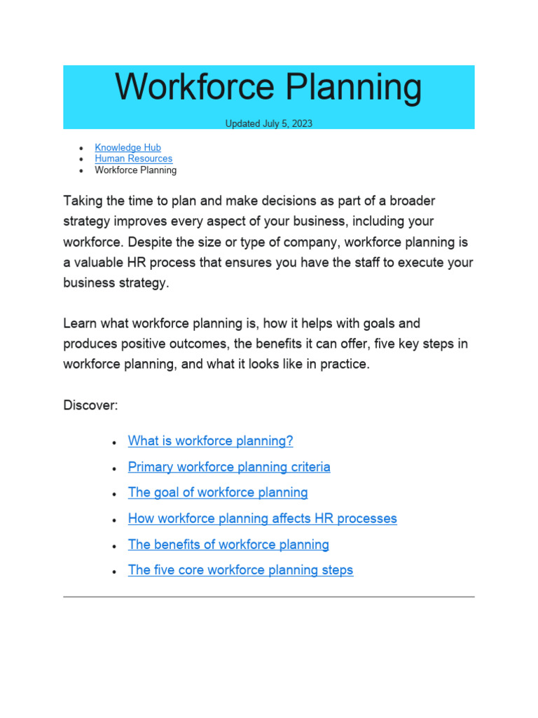 Workforce Planning | PDF | Human Resource Management | Human Resources