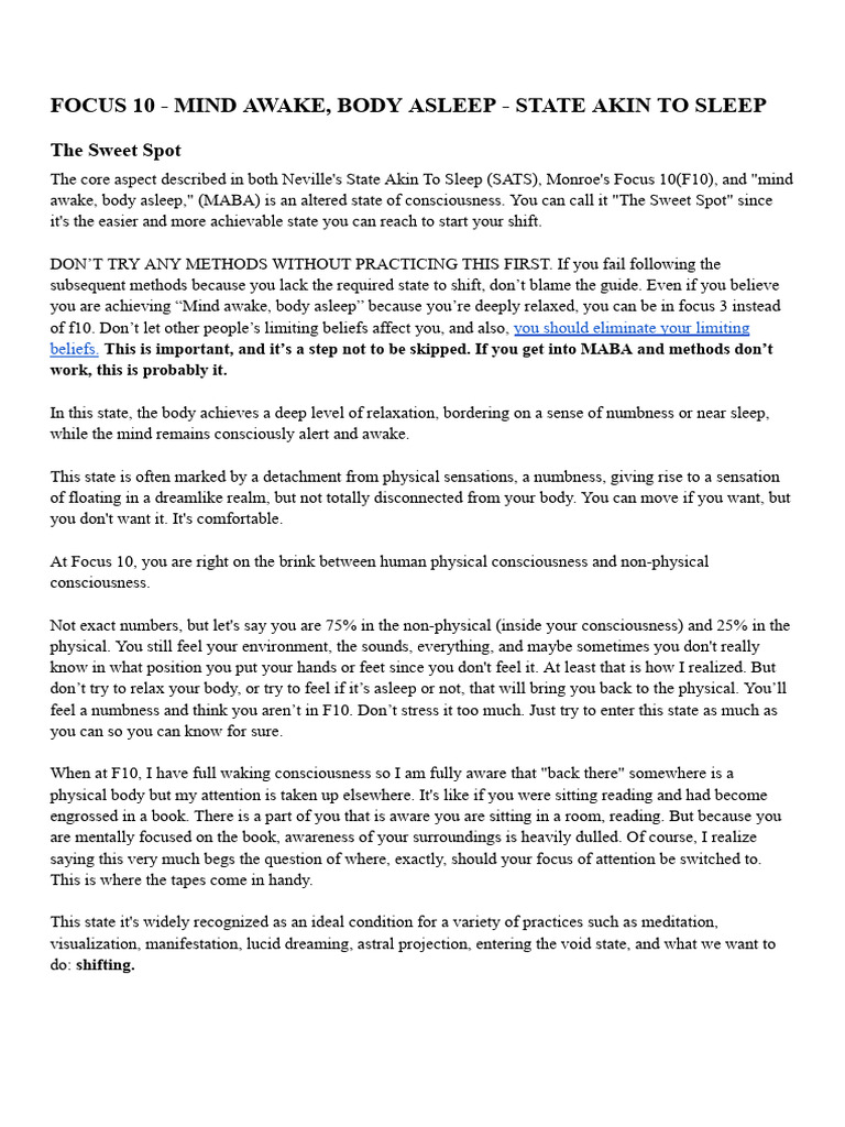 The Sweet Spot - Focus 10 - Mind Awake, Body Asleep - State Akin To ...