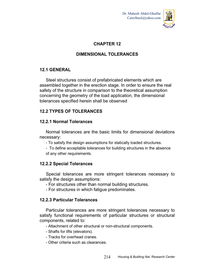 Tolerances-ECP Code 205 Steel 2001 | PDF | Engineering Tolerance | Column