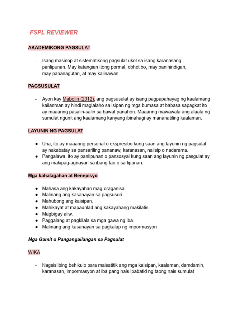 FSPL - Reviewer | PDF