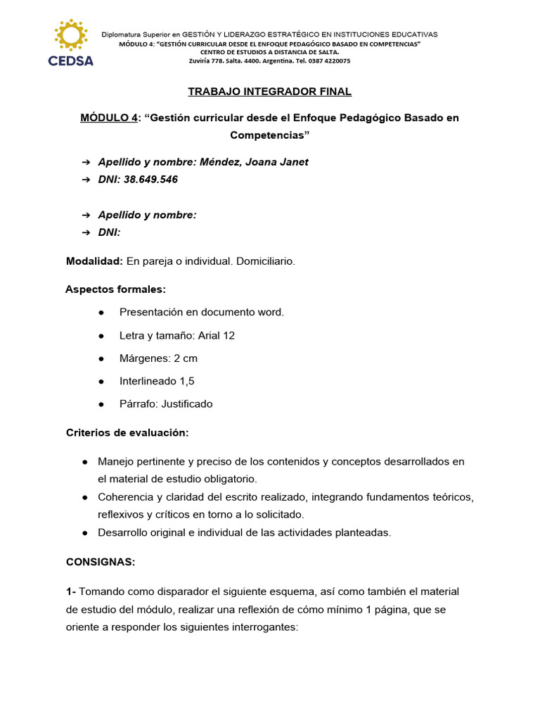 Trabajo Integrador Final m4 | PDF | Enseñando | Plan de estudios Trabajo Integrador Final m4 | PDF | Enseñando | Plan de estudios