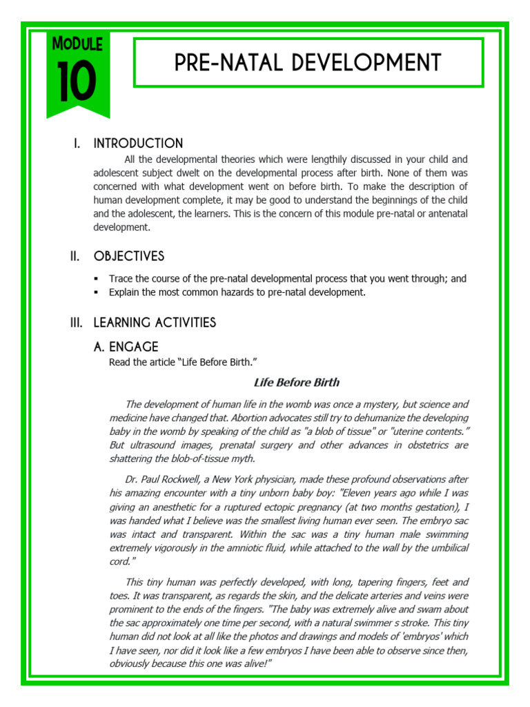 Prof. Ed. 1 - Module 10 | PDF | Embryo | Prenatal Development