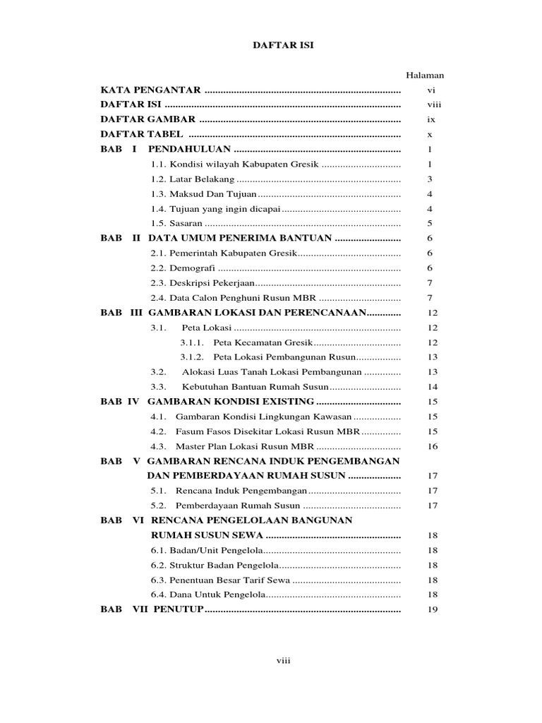 Daftar Isi Proposal Rusun MBR RPH | PDF