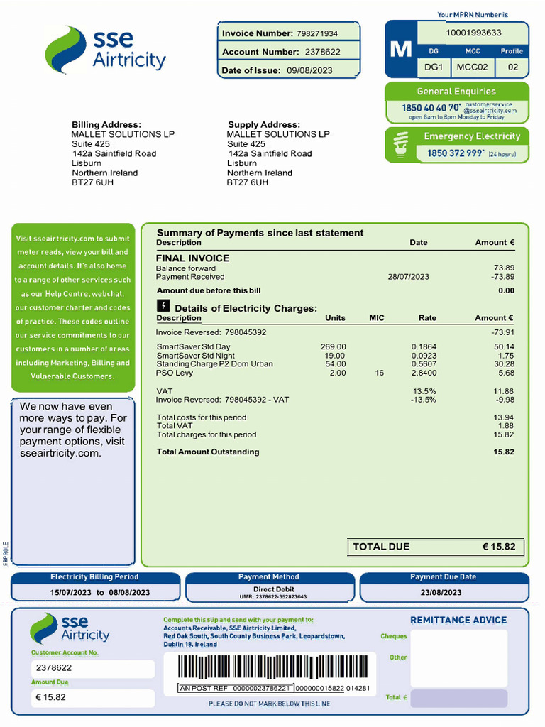 Ireland Electricity Bill | PDF | Invoice | Payments