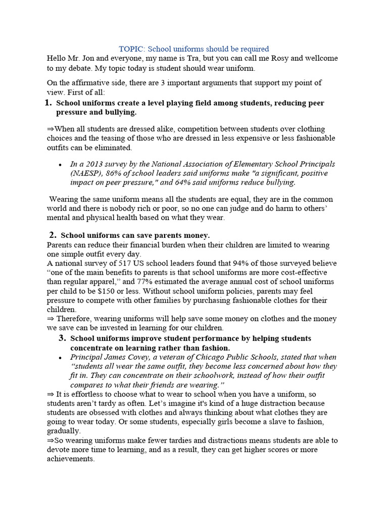 Benefits of Mandatory School Uniforms | PDF | Clothing | Fashion