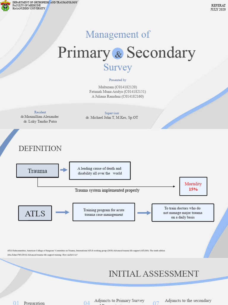 Tatalaksana Primary Dan Secondary Survey | PDF | Traumatology | Causes ...