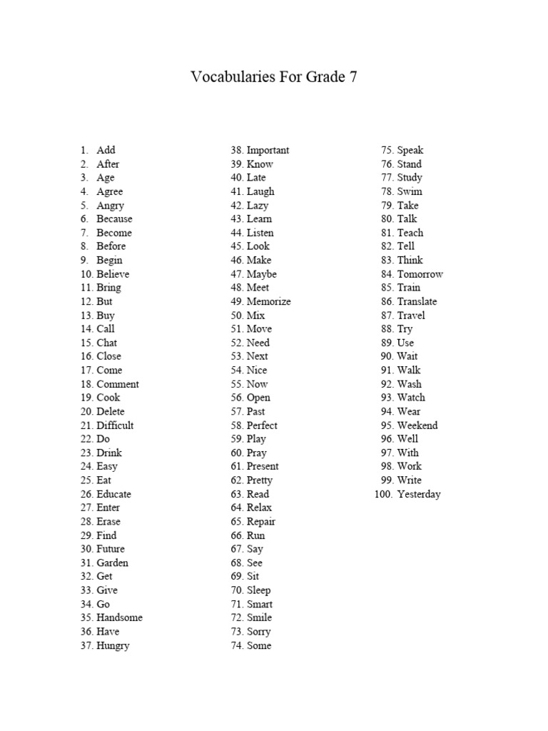 Vocabularies For Grade 7 | PDF