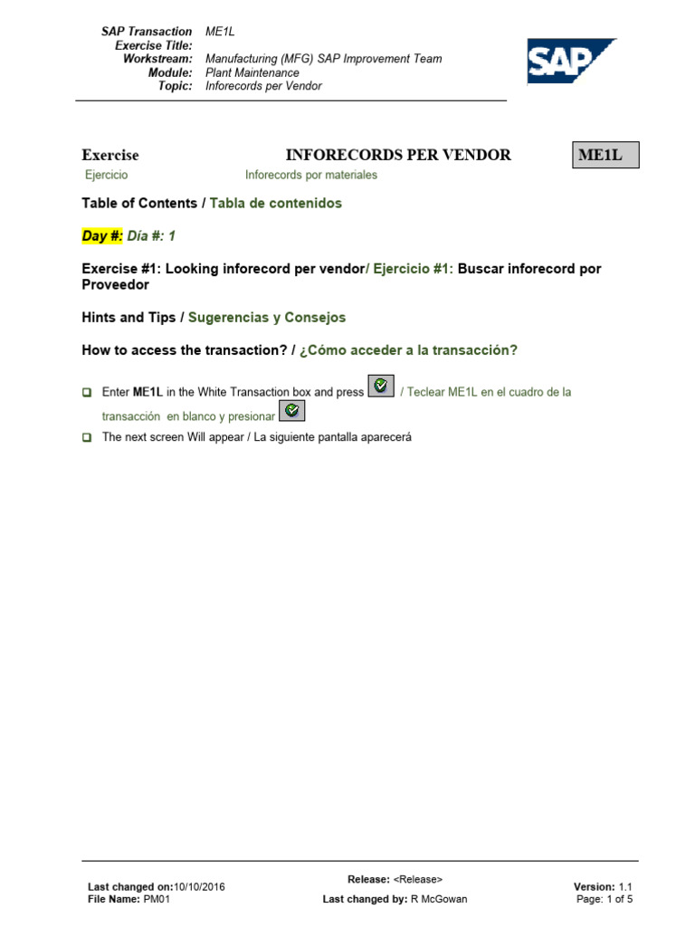 Inforecords per Vendor in SAP ME1L | PDF | Software Engineering ...