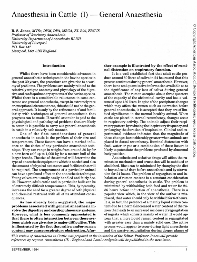 Lfurbot,+aabp 1994 v28 002 AnaesthesiaInCattle | PDF | Anesthesia ...