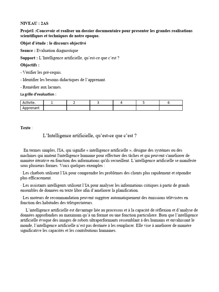 Evaluation Diagnostique 2as 2023 | PDF