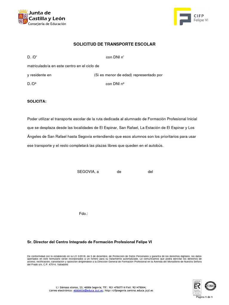 Transporte Escolar Formulario | PDF
