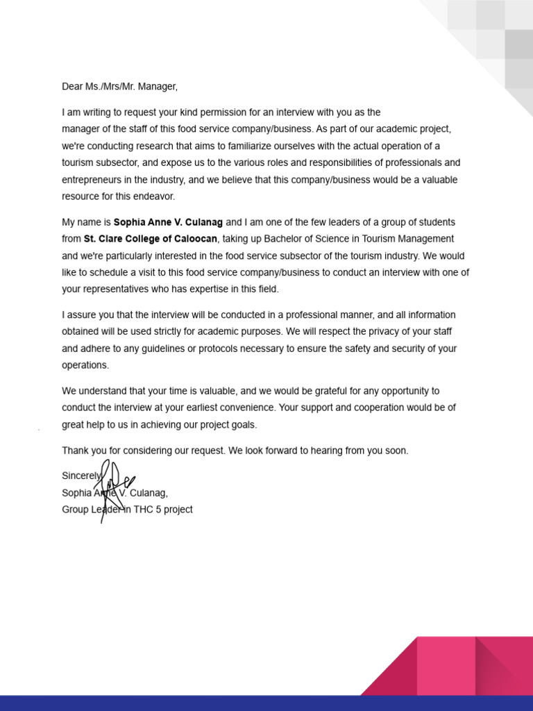 Permission Letter For The Manager | PDF