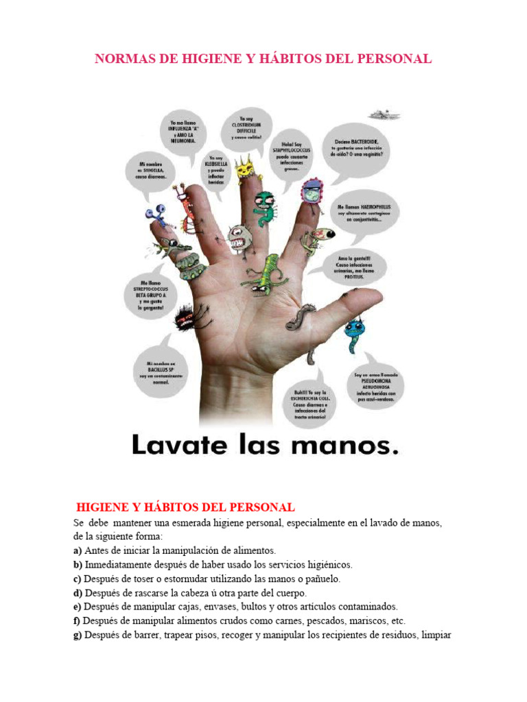 Normas de Higiene y Hábitos Del Personal | PDF | Lavado de manos