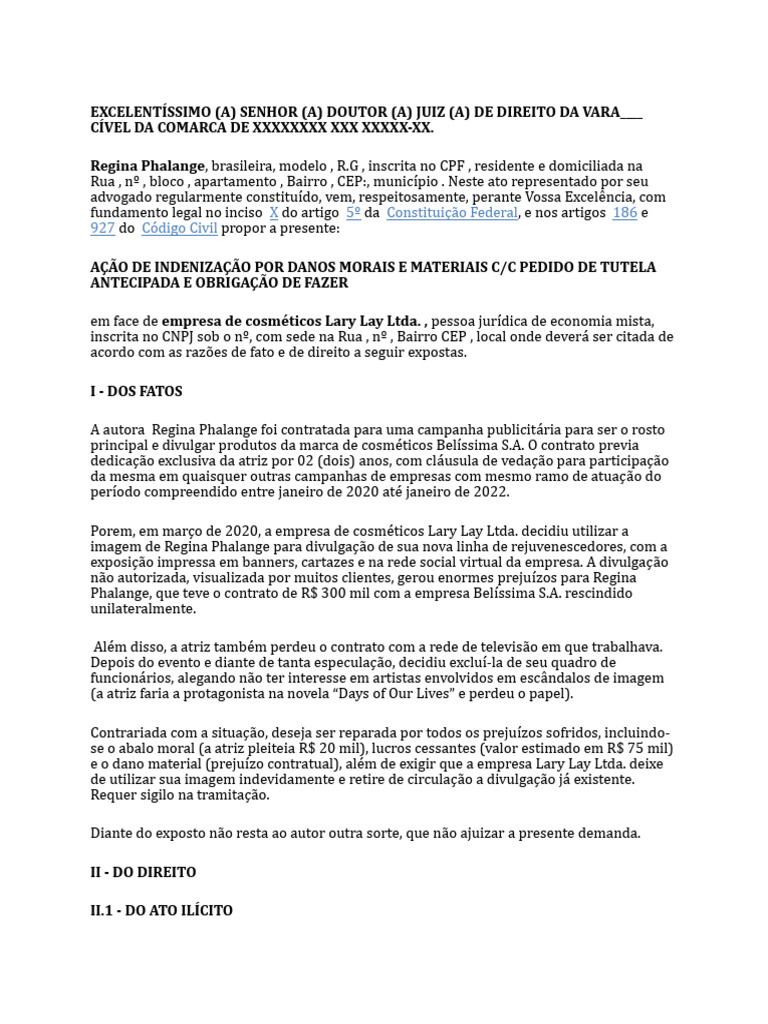 Modelo Peticao Inicial Danos Morais e Materiais | PDF | Injunção ...