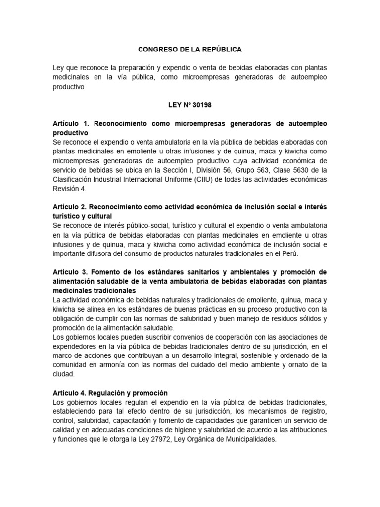 Ley Del Emolientero 30198 | PDF | Gobierno