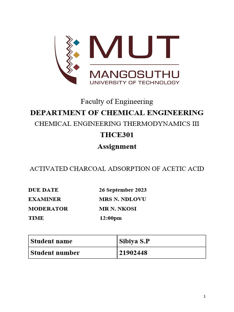 Thermodynamics Assignment | PDF | Adsorption | Chemistry