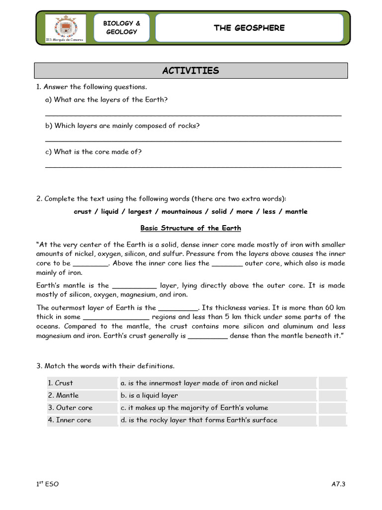 Geosphere Activities 2 | PDF