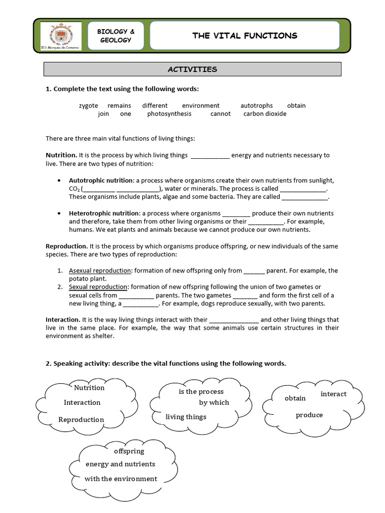 The Vital Functions of Living Things | PDF | Reproduction | Nutrition