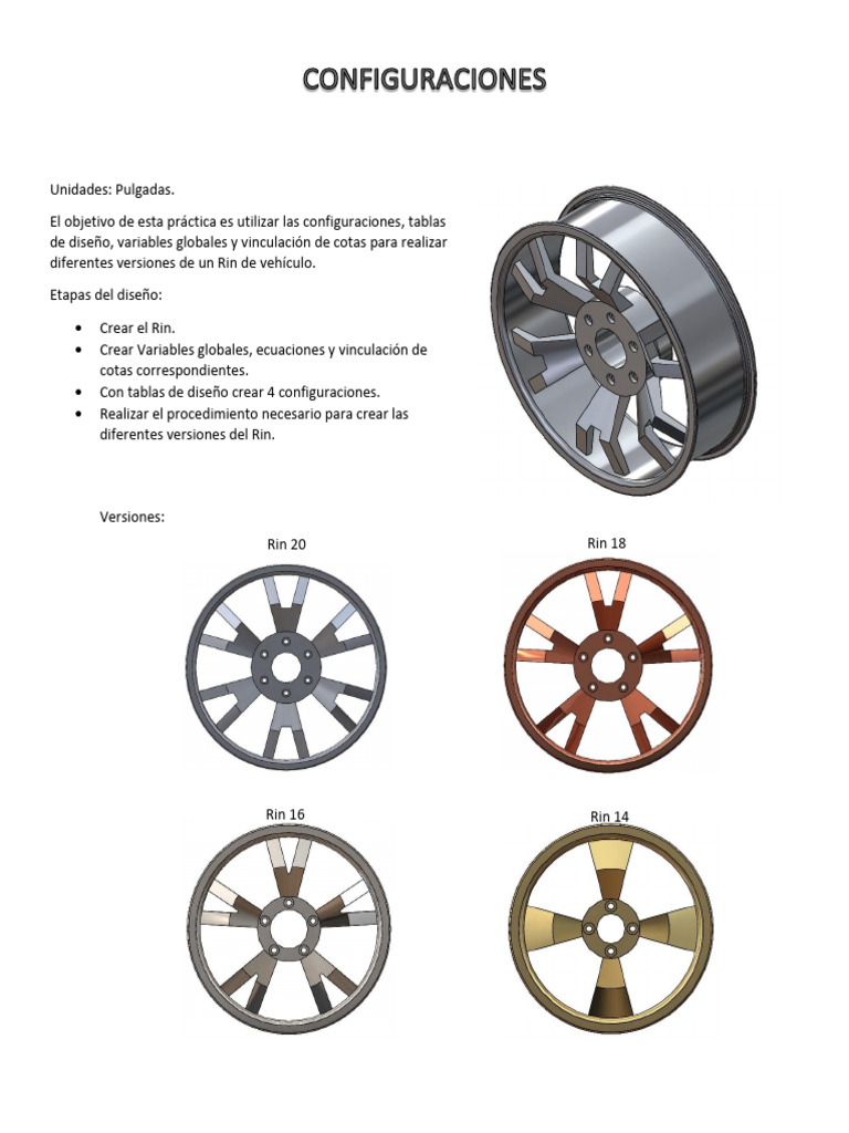 Ejercicio Solidworks Configuraciones - Rin | PDF