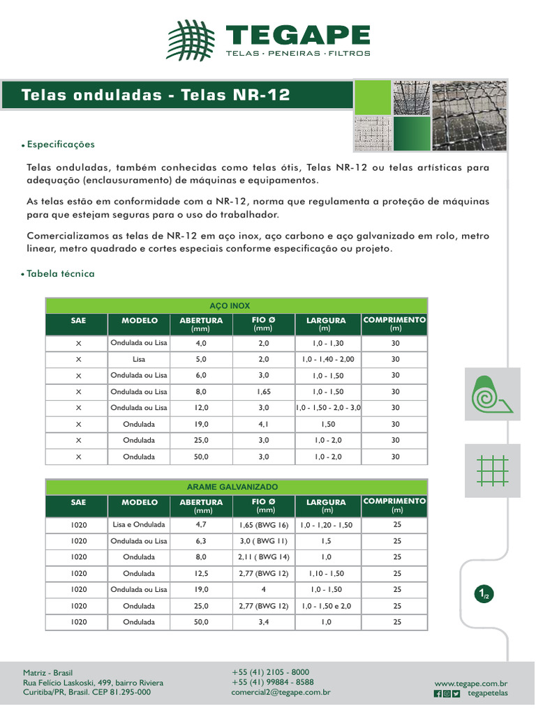 Telas Onduladas NR 12 Tegape | PDF | Materiais de construção | Ferro
