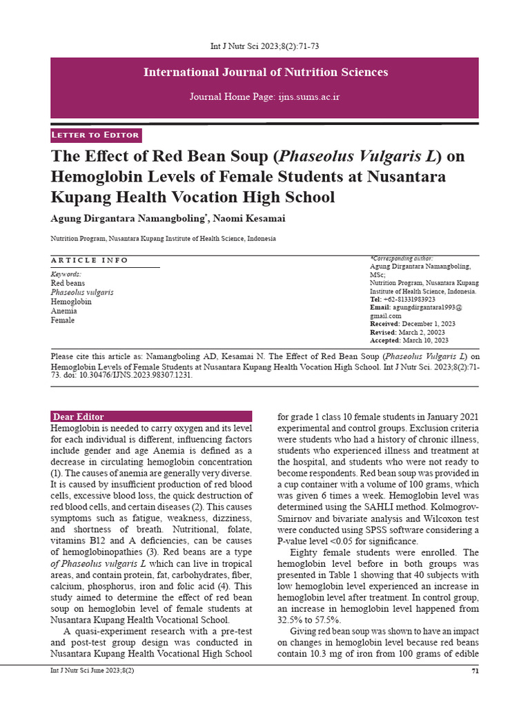 IJNS - Volume 8 - Issue 2 - Pages 71-73 | Download Free PDF | Anemia | Hemoglobin