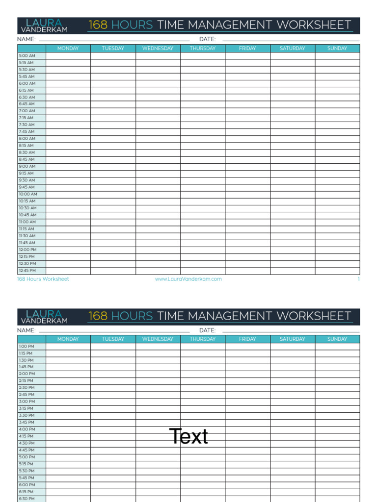 168 Hours Time Management Worksheet | PDF