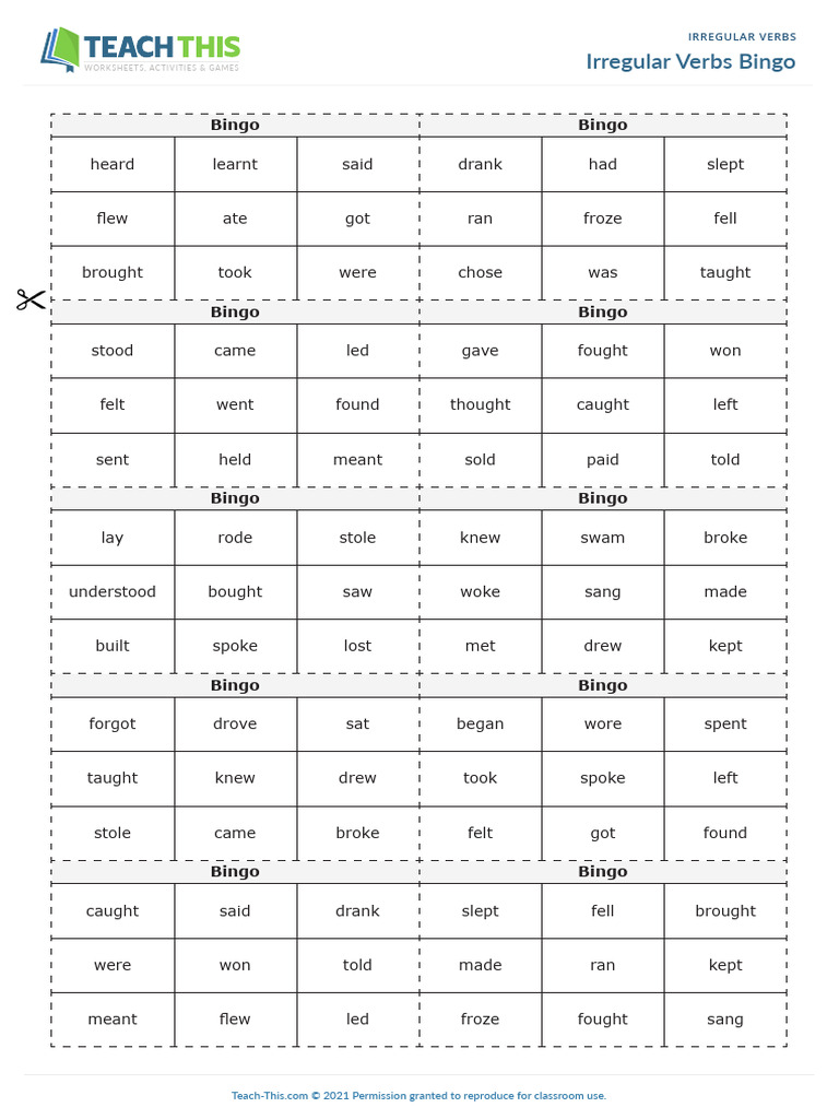 Irregular Verbs Bingo | PDF