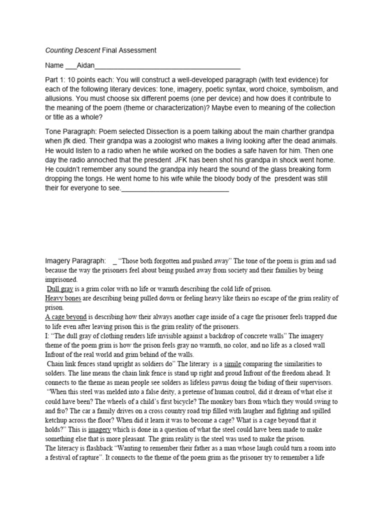 Counting Descent Final Assessment | Download Free PDF | Poetry | Racism