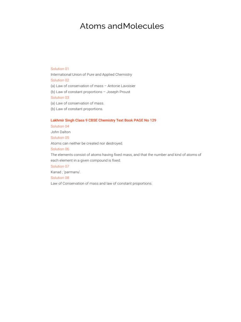 Class 9 Atoms and Molecules Overview | PDF | Ion | Chemical Compounds