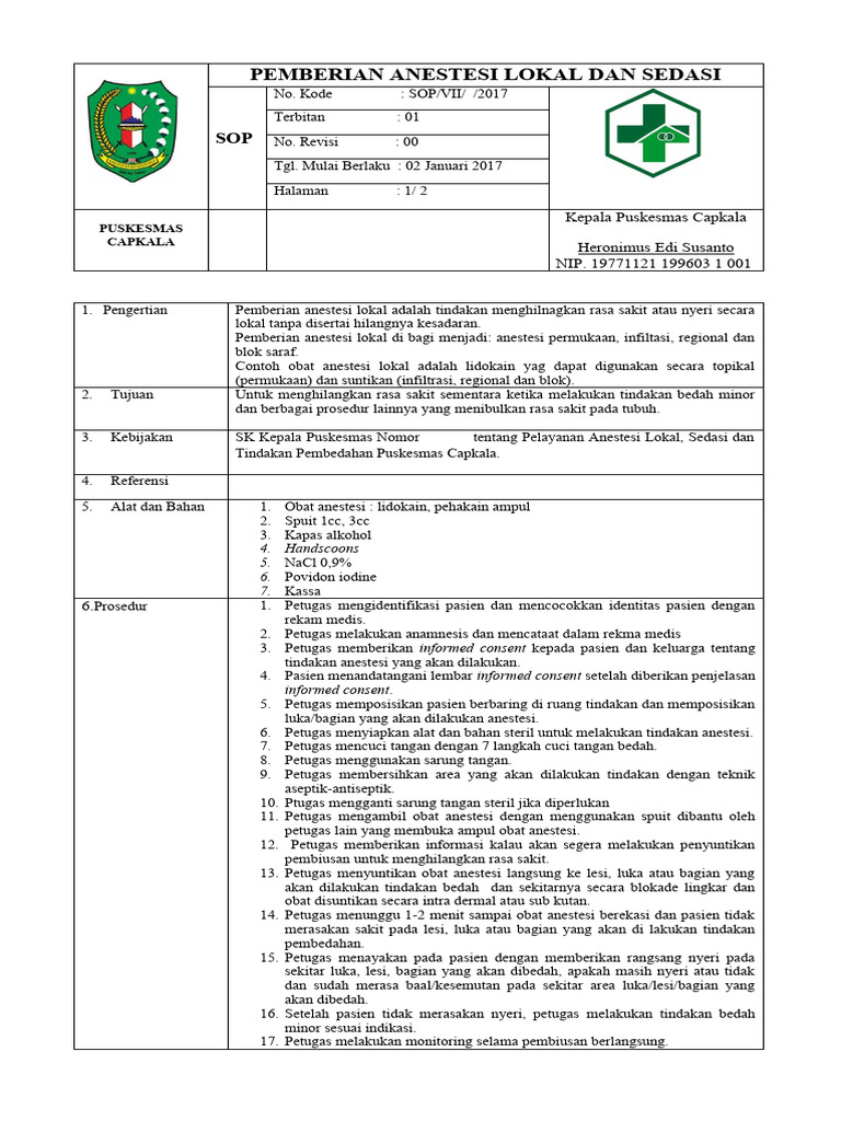 Prosedur Anestesi Lokal dan Sedasi | PDF