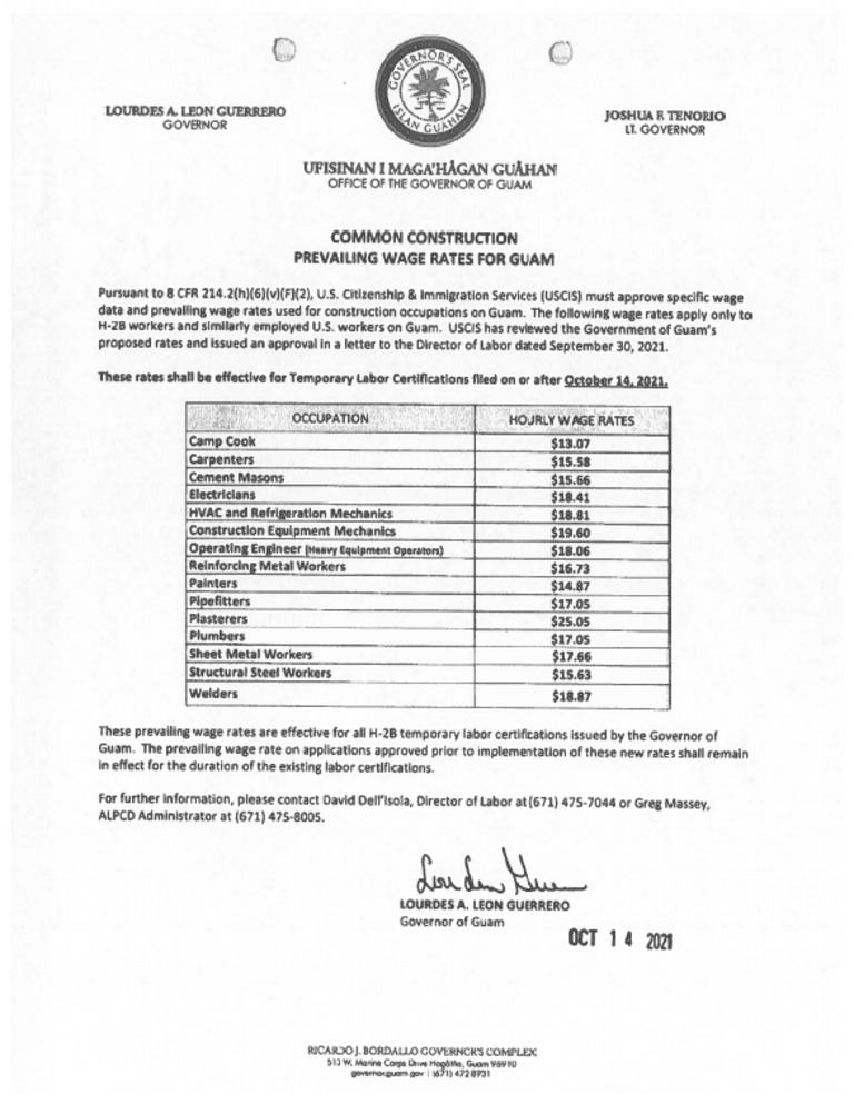 Gov. Guam - DOL Wage Rates | PDF