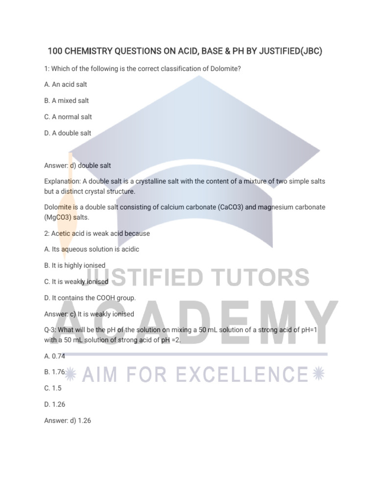 Chemistry Q&A on pH and Acids/Bases | PDF | Acid | Ph