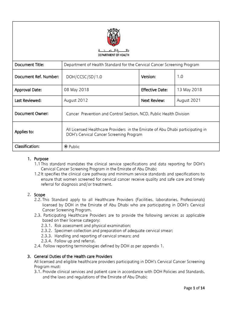 DOH Cervical Cancer Screening Standards | PDF | Cytopathology ...