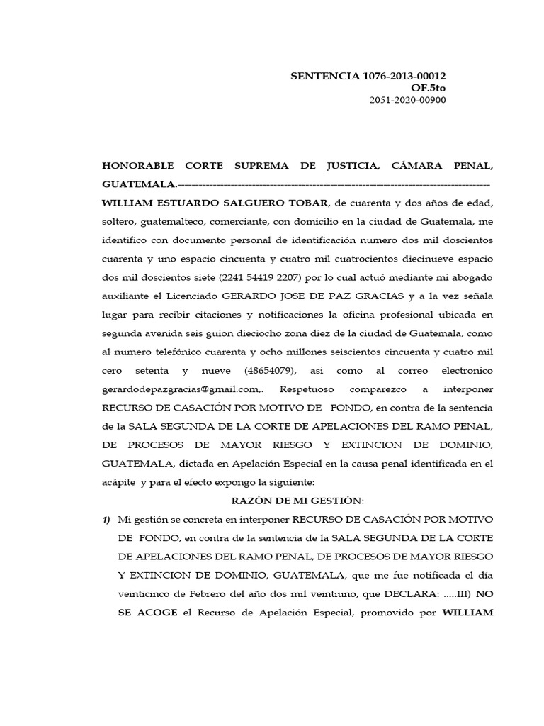 Recurso de Casacion | PDF | Sentencia (ley) | Apelación