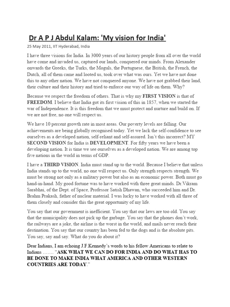 Declamation- APJ Abdul Kalam Speech By Agastya | PDF | Economies