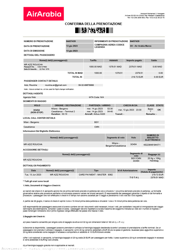 Itinerary Email v2 20230613080624976 | PDF