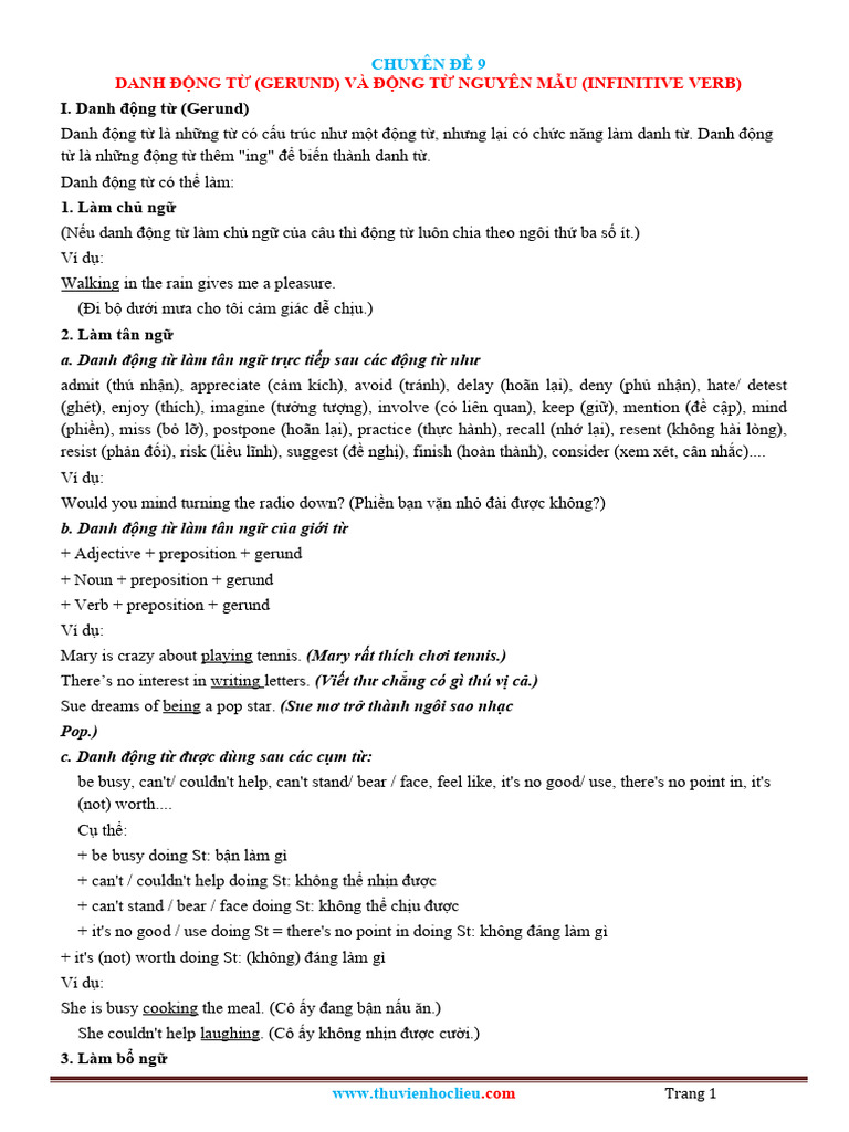 Danh Dong Tu Va Dong Tu Nguyen Mau | PDF