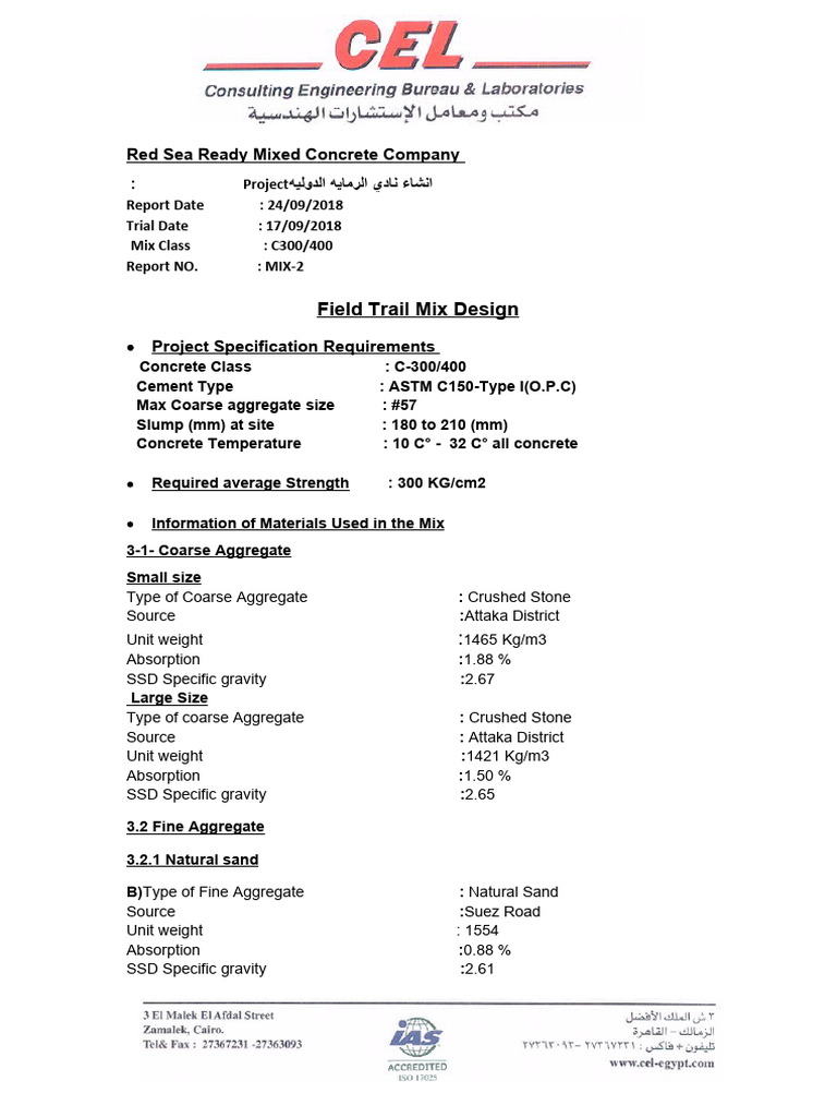 C300/400 Concrete Mix Design Report | PDF | Concrete | Construction ...