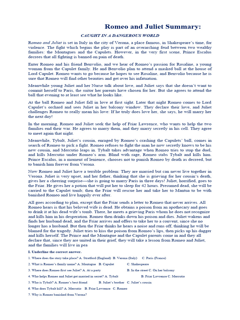Romeo and Juliet Summary | PDF