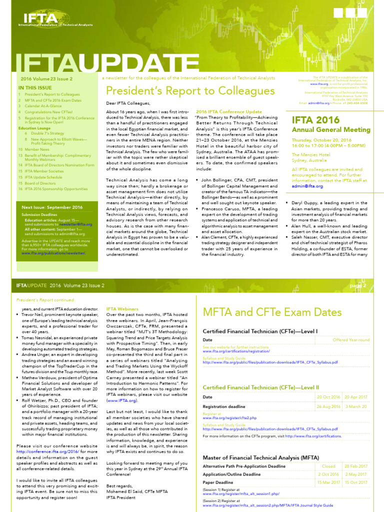 IFTA Newsletter 2016-Vol23-Iss2 | PDF | Technical Analysis | Financial ...