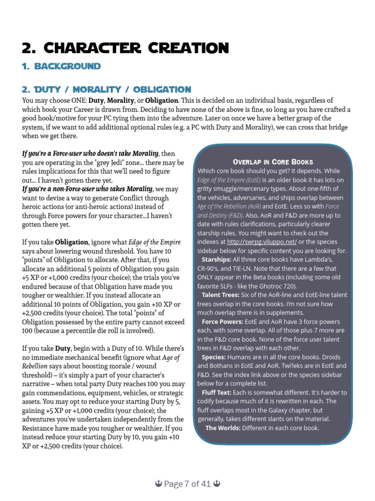 Character Creation Cheat Sheet - by Kay Dallben | PDF | Star Wars