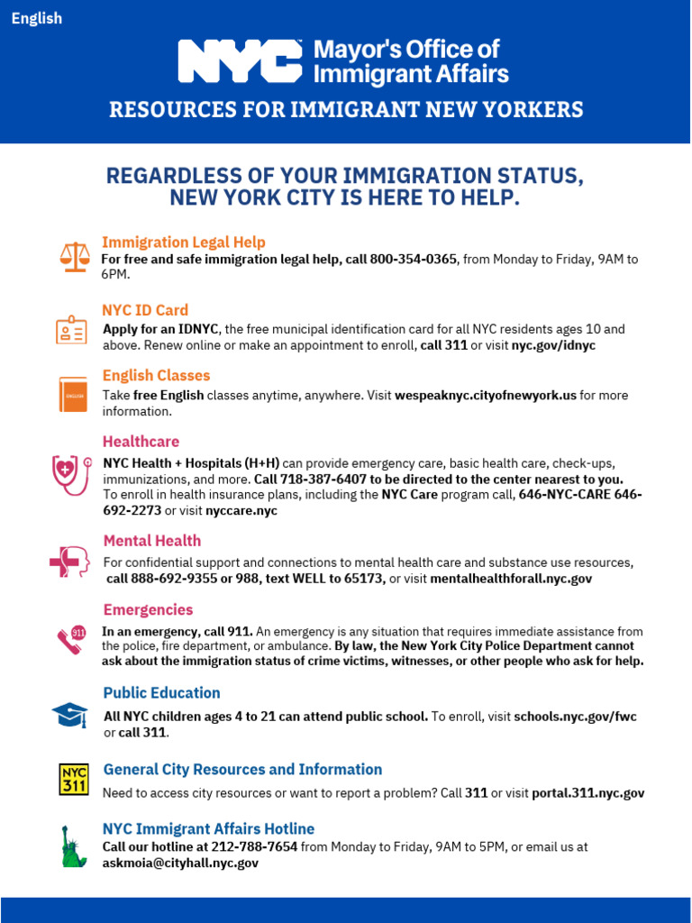 Moia Flyer Resources For Immigrant New York English | PDF | Human ...