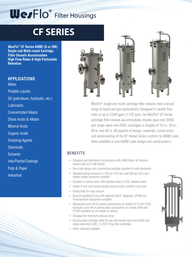 Wessels CF Series Cartridge Filter Datasheet | PDF