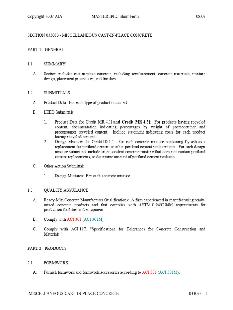 SF - Miscellaneous Cast-In-Place Concrete | PDF | Concrete | Cement
