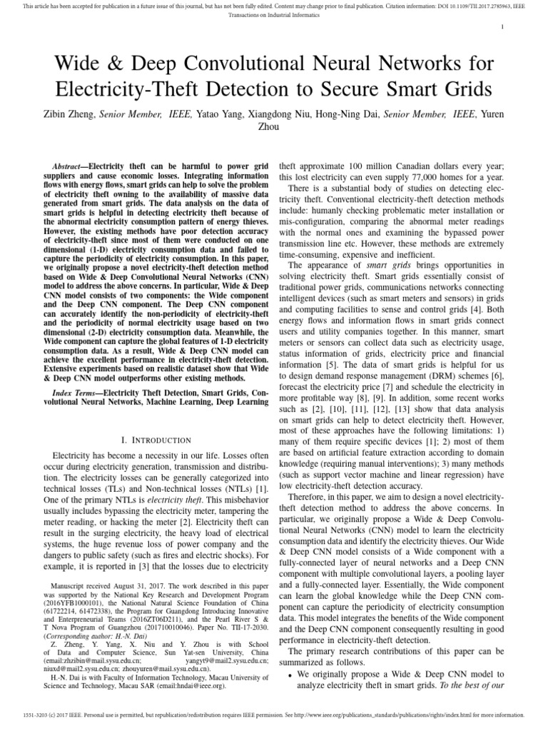 Wide And Deep Convolutional Neural Networks For Electricity Theft Detection To Secure Smart Grids