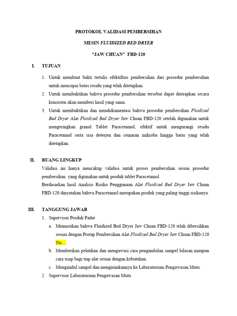 Protokol Validasi Pembersihan FBD | PDF
