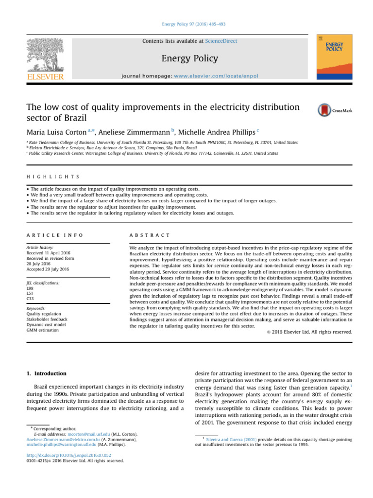 The Low Cost of Quality Improvements in The Electricity Distribution ...