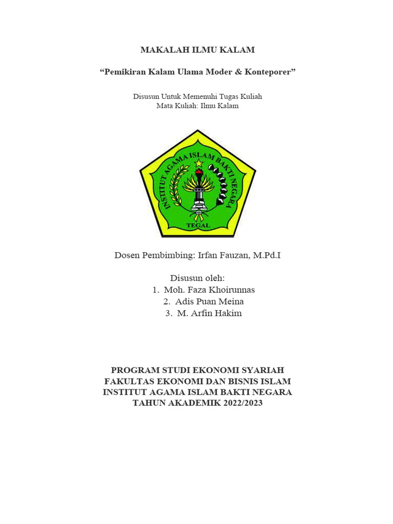 Makalah Ilmu Kalam Pemikiran Kalam Ulama Modern Konteporer Pdf