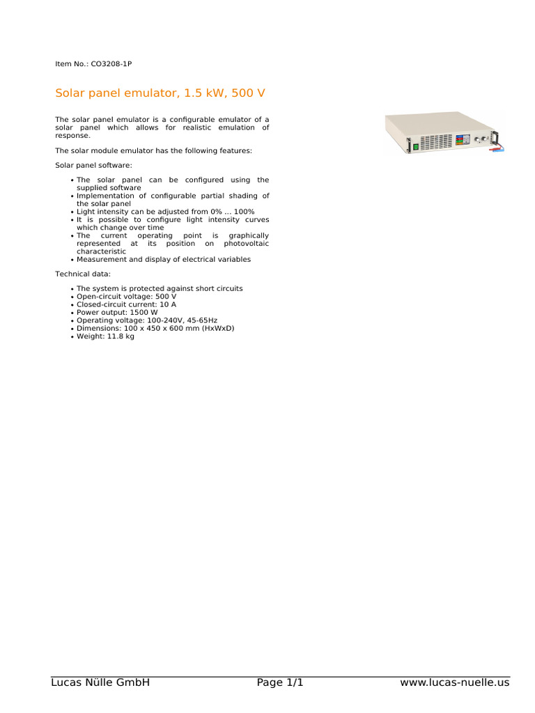 E Solar Panel Emulator 1 5 KW 500 V | PDF